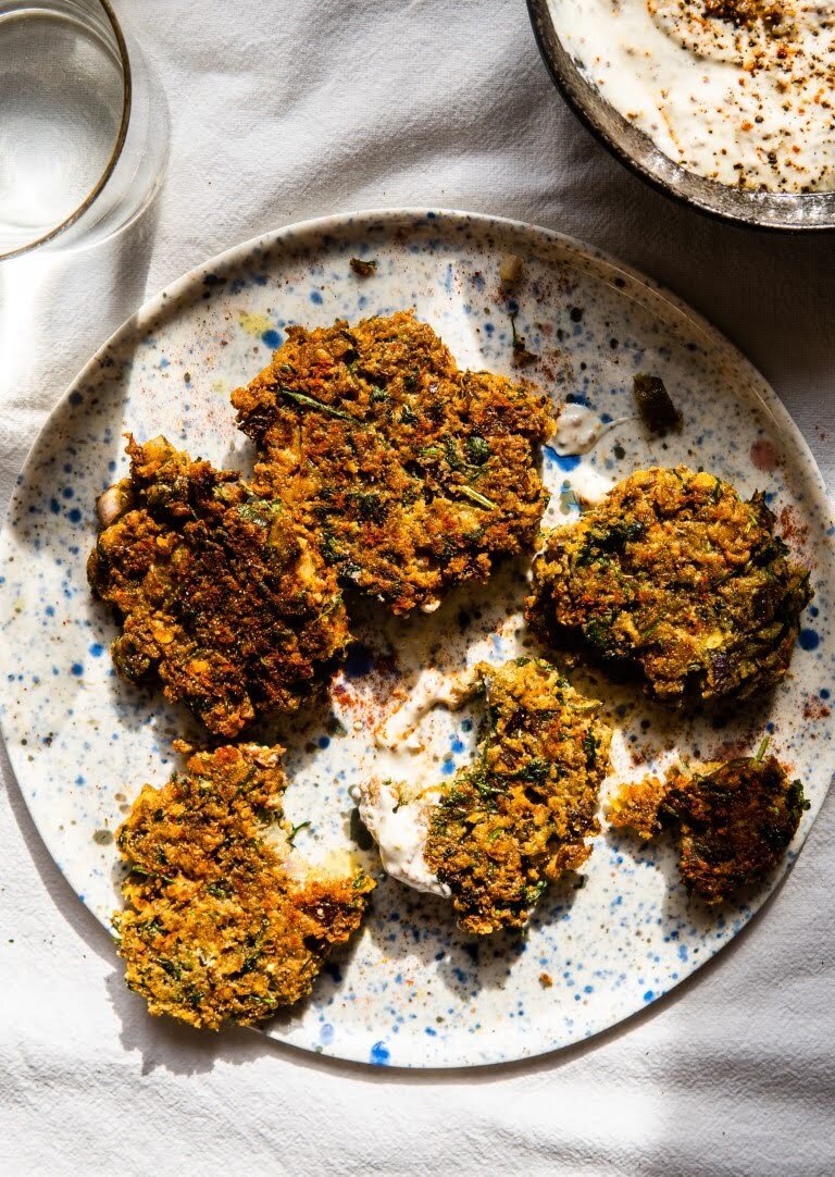 Green Lentil & Salt-Brined Pickles Fritters with Grainy Mustard Dip ...